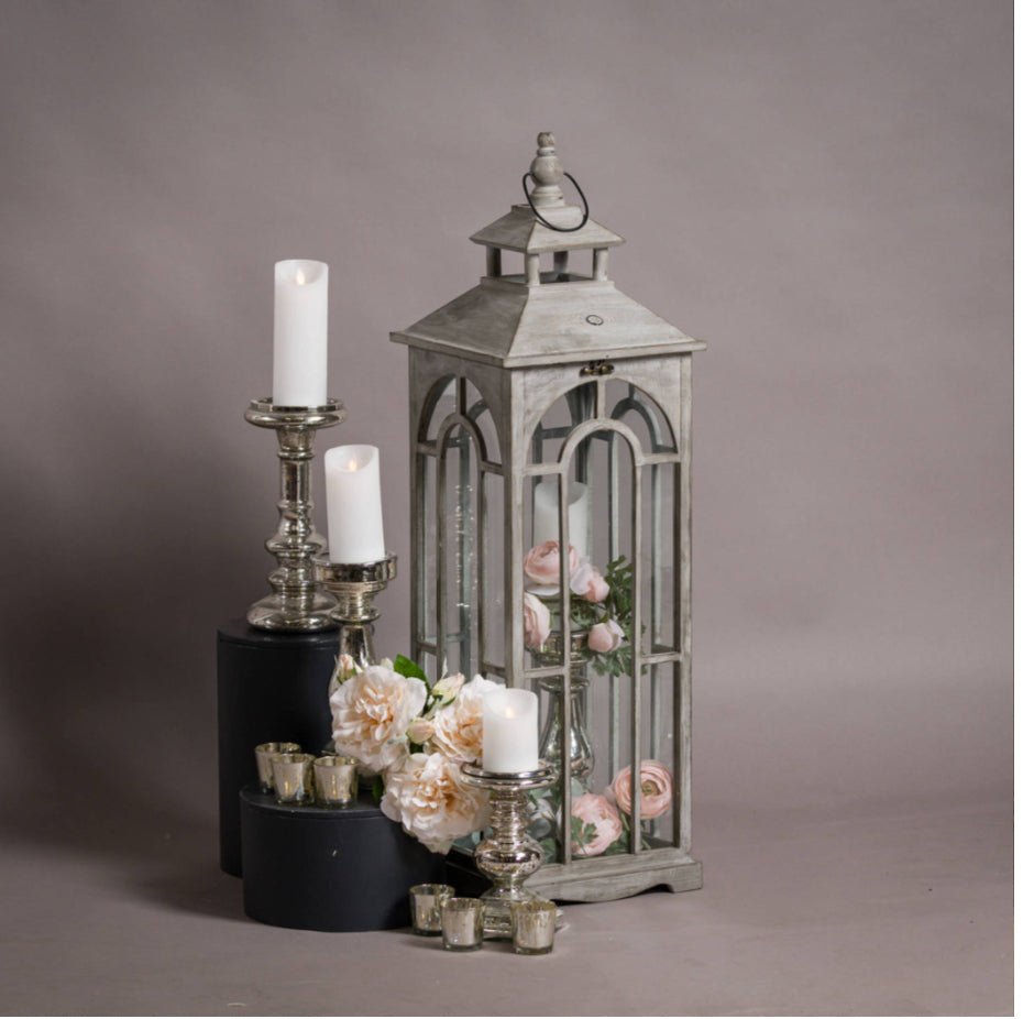 Set Of Three Wooden Lanterns With Archway Design – Yorkshire Interiors